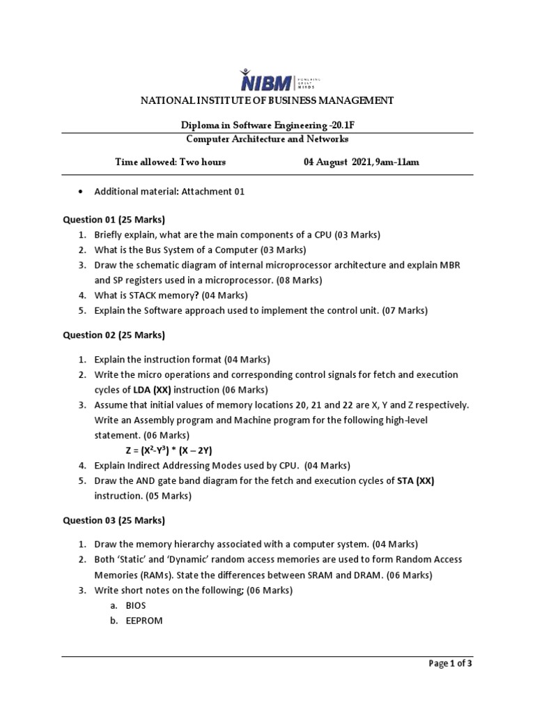DSE 20.1F Computer Architecture and Networks | PDF | Random Access Memory | Central Processing Unit