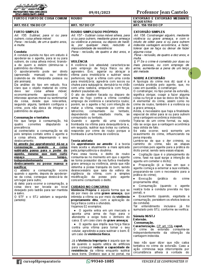 Resumo De Direito Penal Tabela Para Pmerj 4a Pfd Pdf Extorsão Roubo