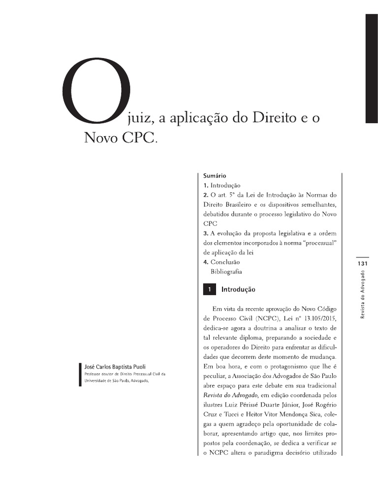 PUOLI - O Juiz, A Aplicação Do Direito e o Novo CPC-131 - 136 PDF | PDF