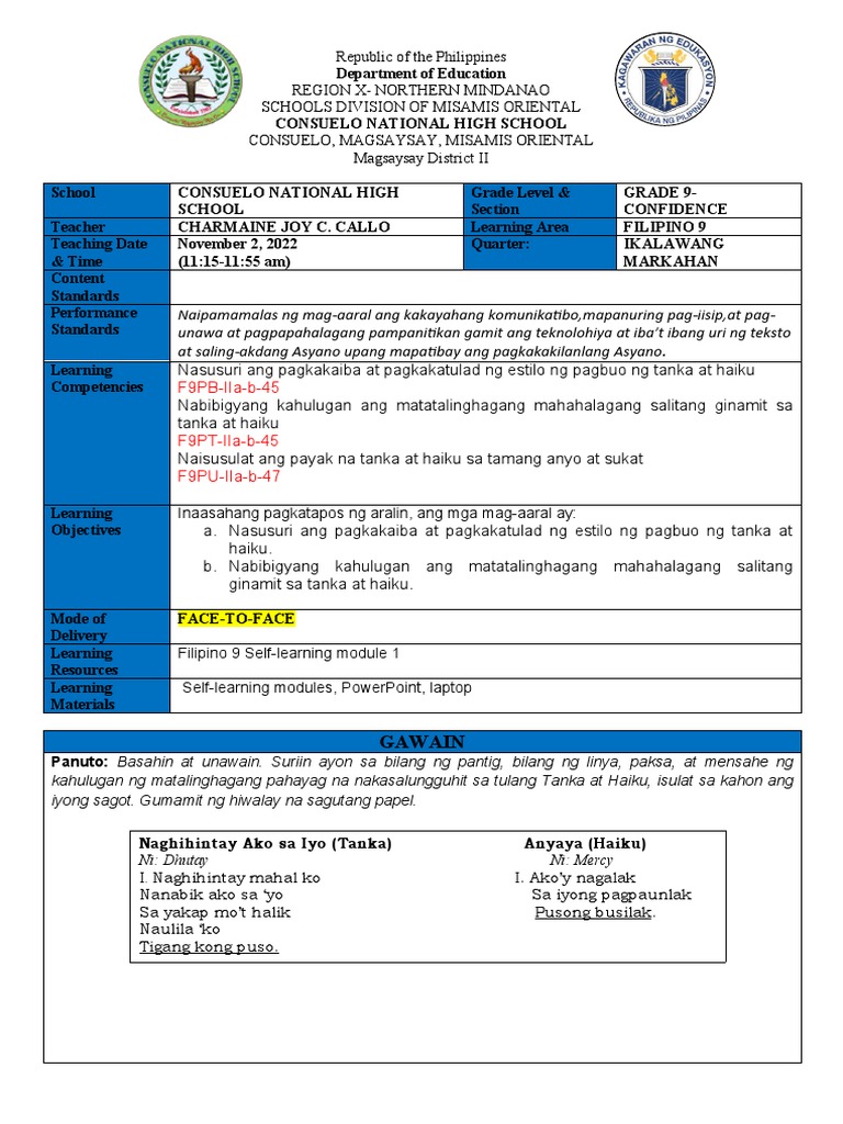 Filipino 9 Q2 LG Week 1 | PDF