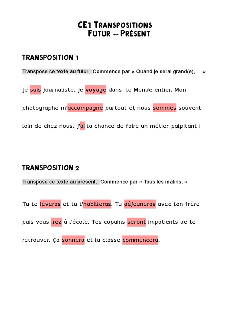 Ce1 Transpositions Futur-Present-3 | PDF