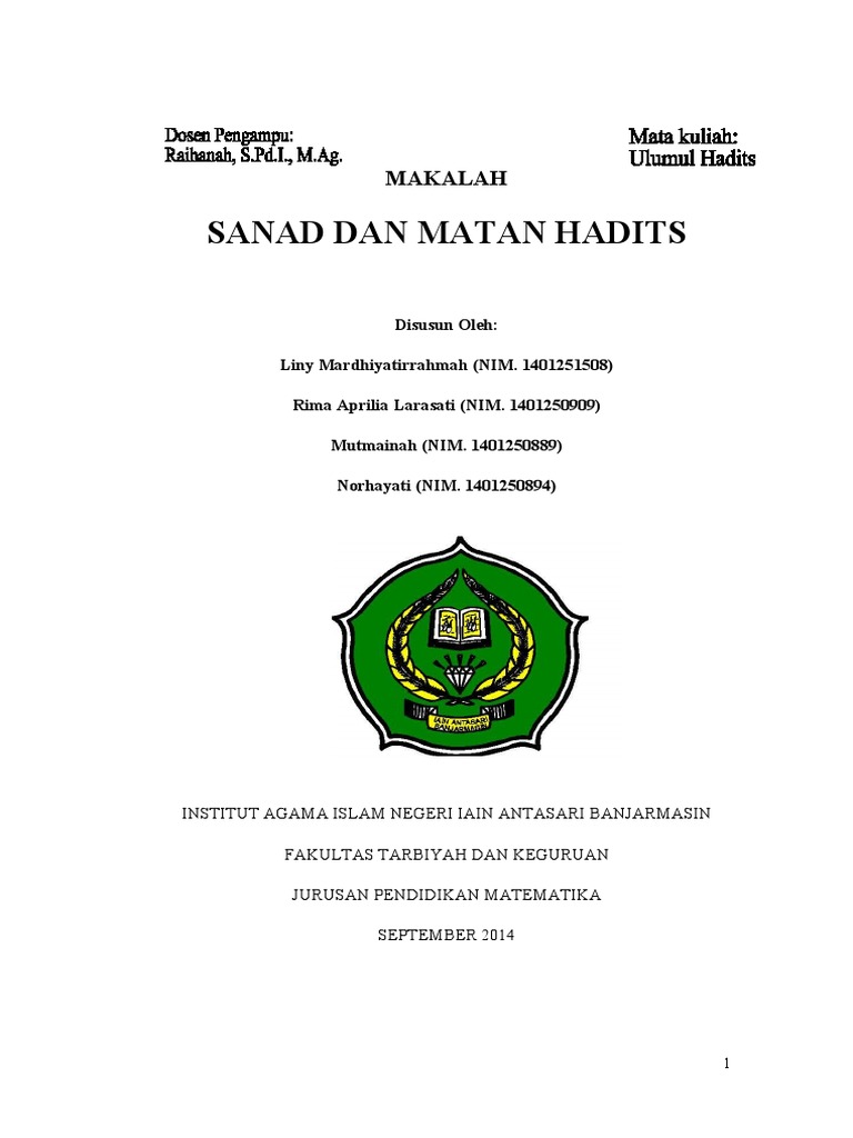 Sanad dan Matan Hadits: Pengertian dan Jenis | PDF | Ilmu Sosial | Filsafat
