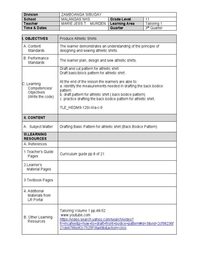DLP Grade 11 Back Pattern (1) Edited | PDF | Teachers | Learning