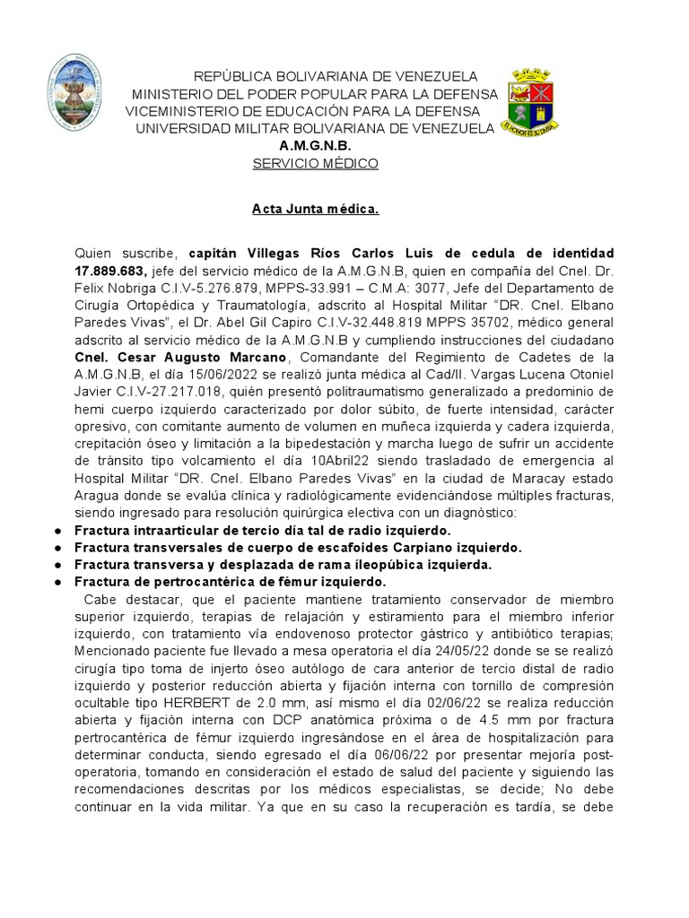 ACTA DE JUNTA MEDICA VARGAS LUCENA OTONIEL VARGAS LUCENA. Lista | PDF ...