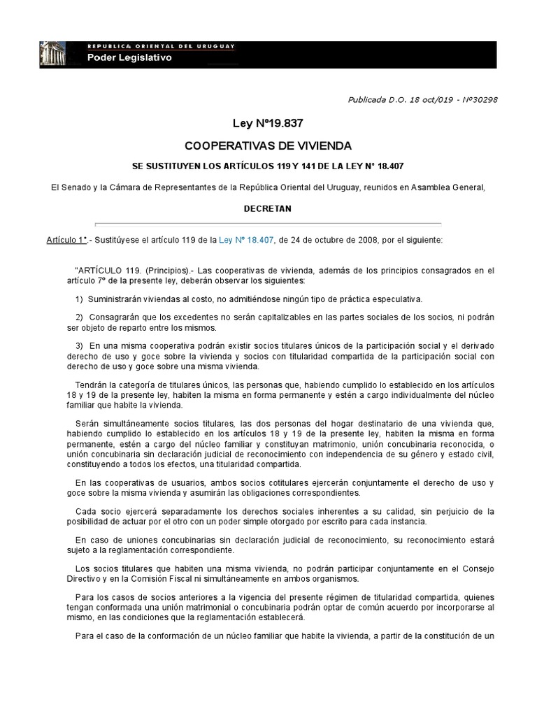 Ley 19.837 - Reglamentacion 18407 - Violencia de Genero - Titularidad ...