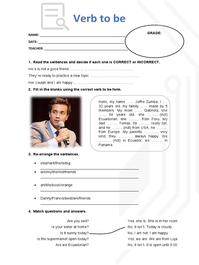 Verb To Be Worksheet | PDF