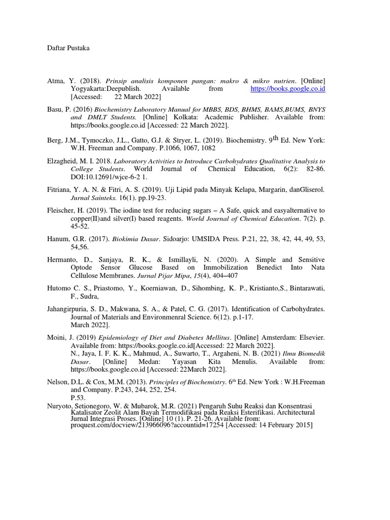 Daftar Pustaka Karbohidrat Baru Pdf Chemistry Chemical Substances