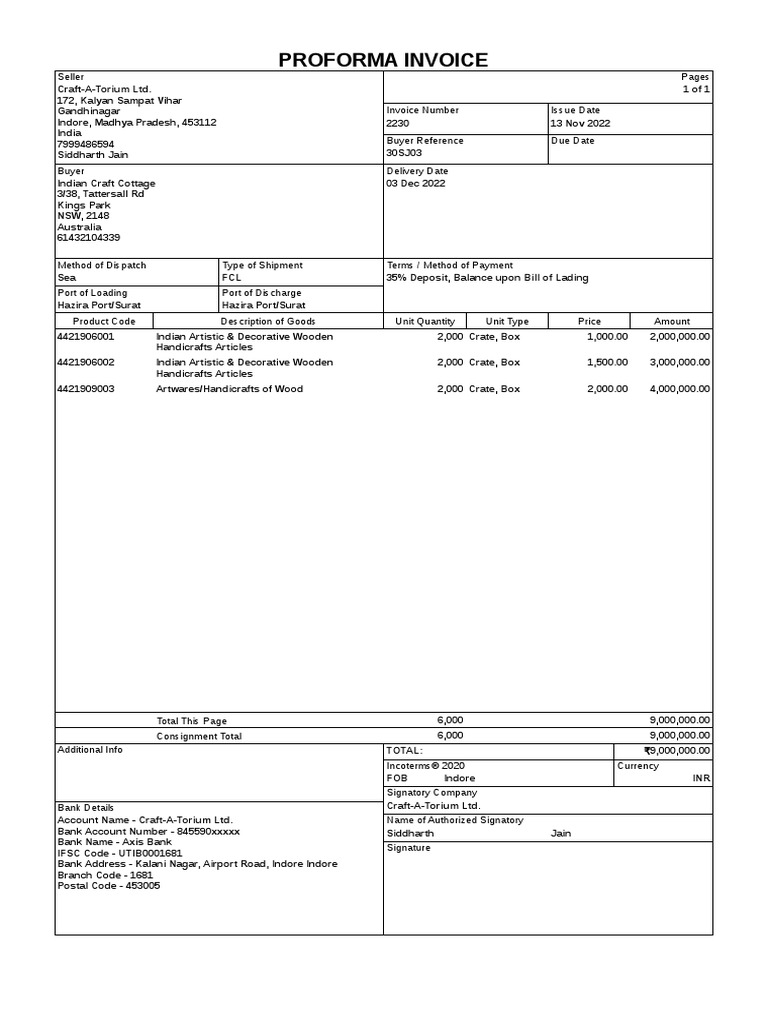 Craft-A-Torium Proforma Invoice | PDF | Service Industries | Economies