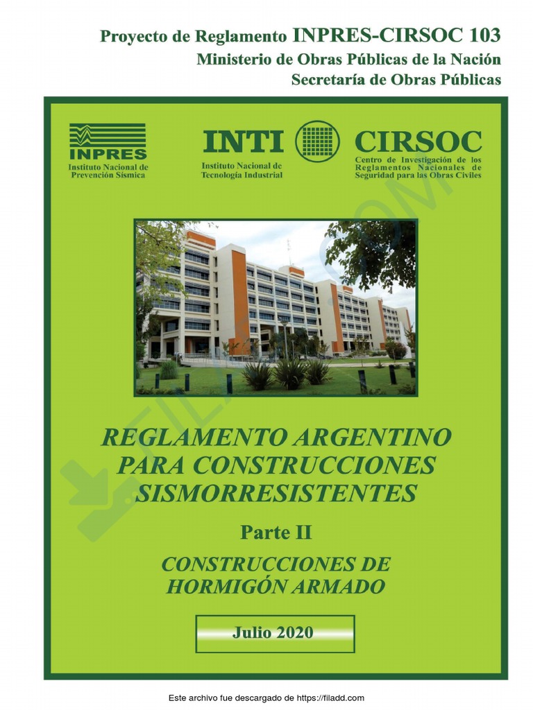 INPRES-CIRSOC-103 - Parte II - 2020 | PDF | Elasticidad (Física) | Hormigón