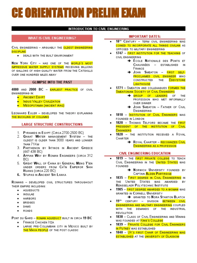 CE Orient Prelim Reviewer | PDF | Civil Engineering | Engineering