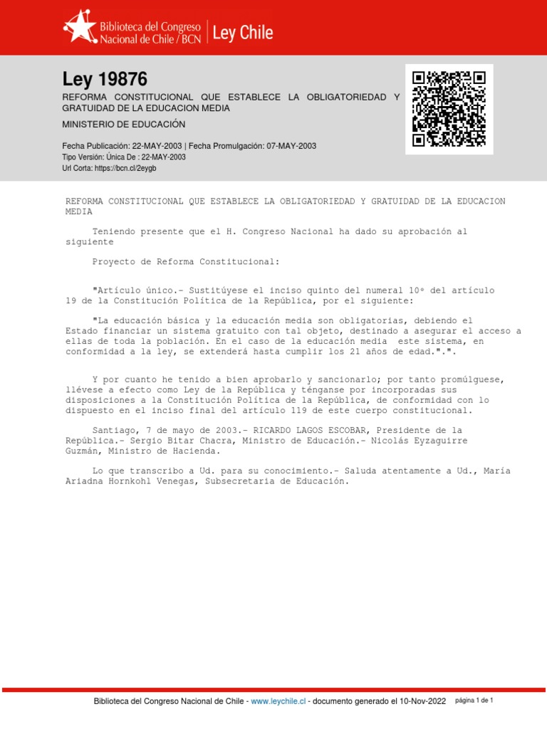 Ley 19876 - 22 May 2003 | PDF