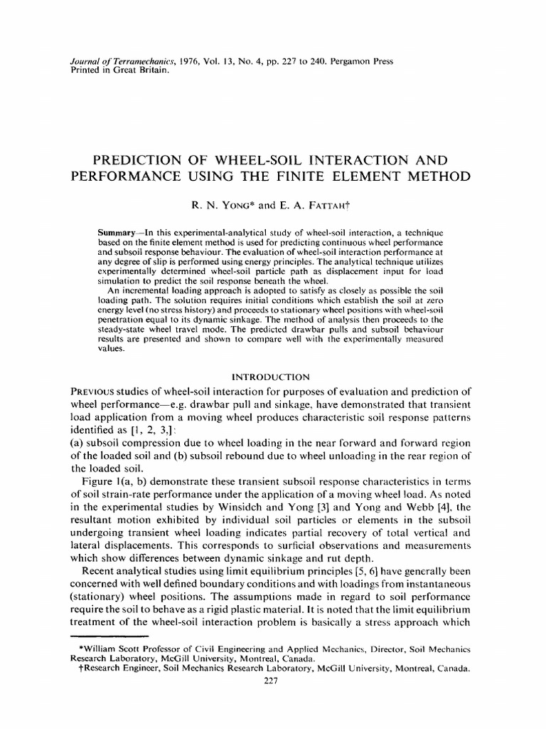 1976 R.N. Yong - E.A. Fattah - Prediction of Wheel-Soil Interaction and Performance Using The ...
