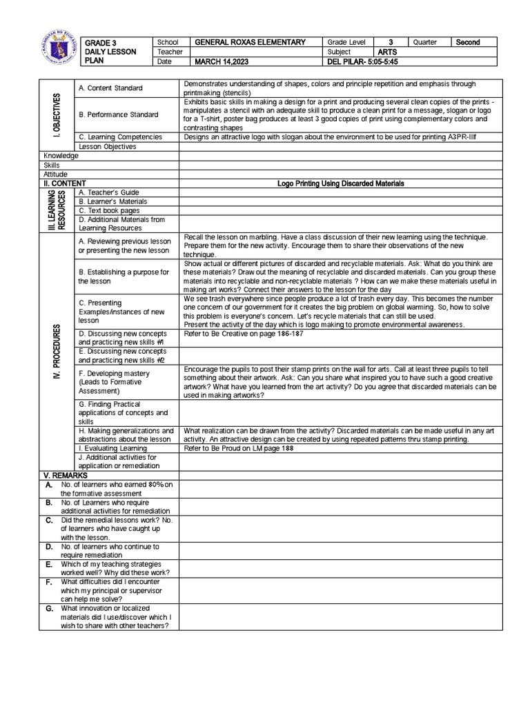 DLP Arts3 Q3 W5 | PDF | Learning | Cognition