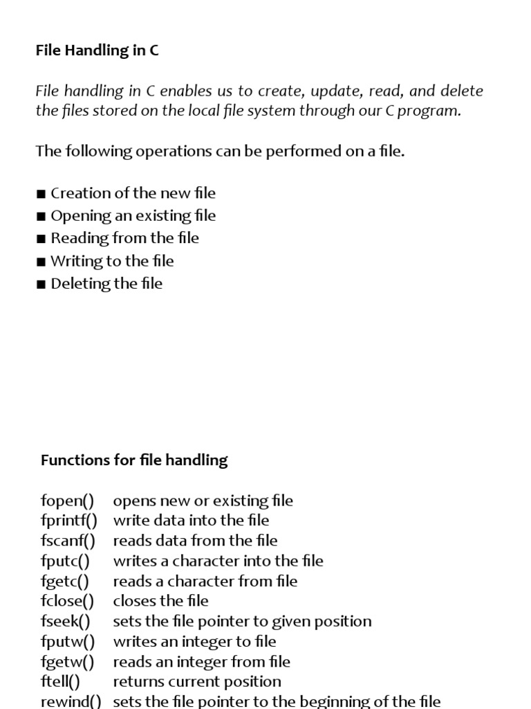 File Handling in C | Download Free PDF | Computer File | Pointer ... File Handling in C | Download Free PDF | Computer File | Pointer ...