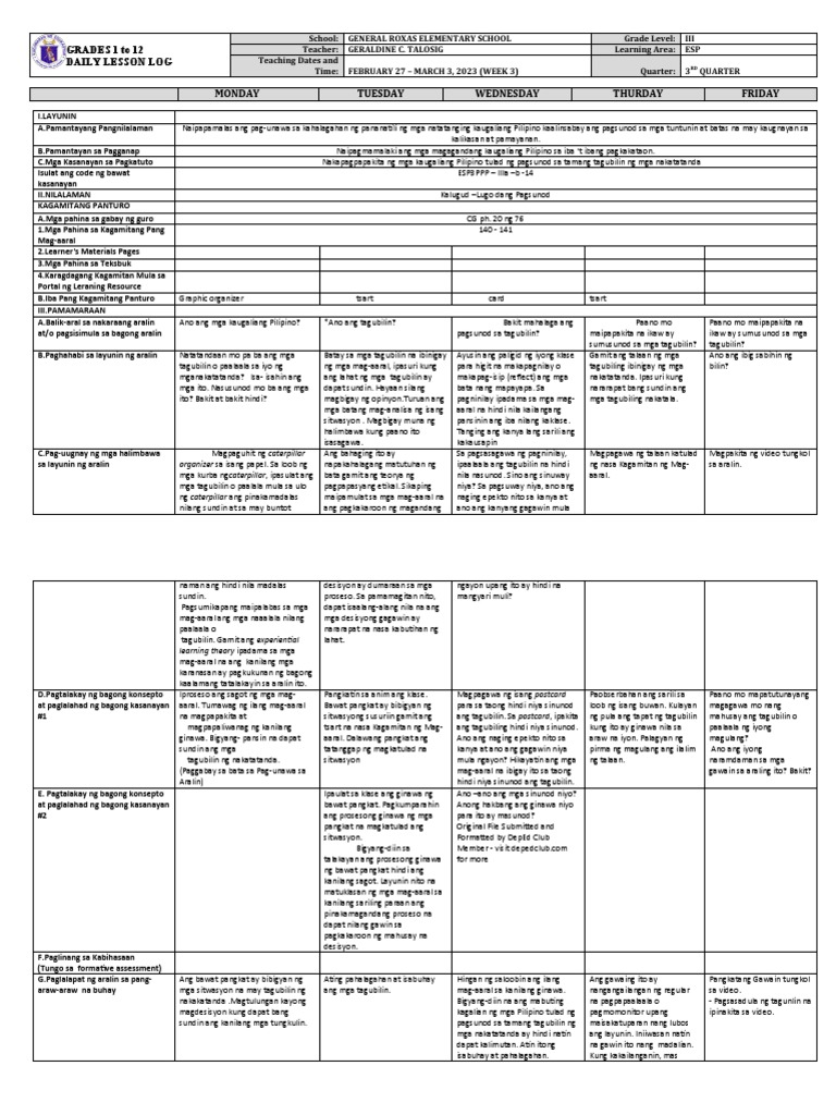 DLL Esp-3 Q3 W3 | PDF