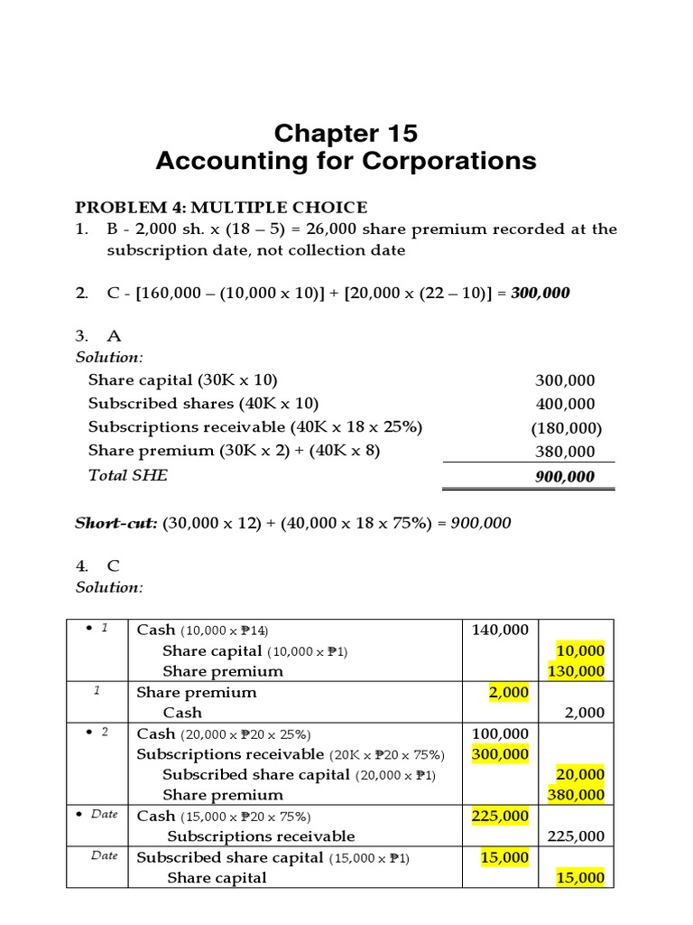 Sol. Man. - Chapter 15 - Accounting For Corporations Prob 4 | PDF ...