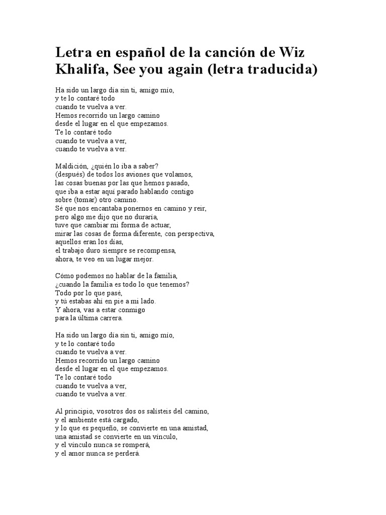 Letra de la canción "See you again | PDF | Amor