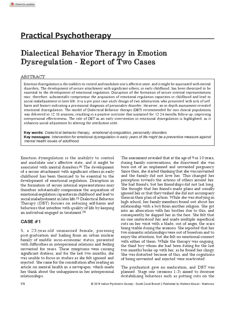 DBT for Emotional Dysregulation Cases | PDF | Dialectical Behavior ...
