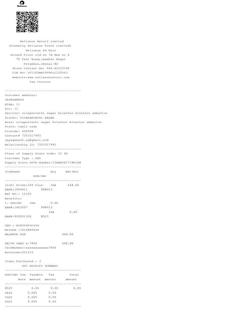 Reliance Retail Tax Invoice Details | PDF | Trade | Public Finance