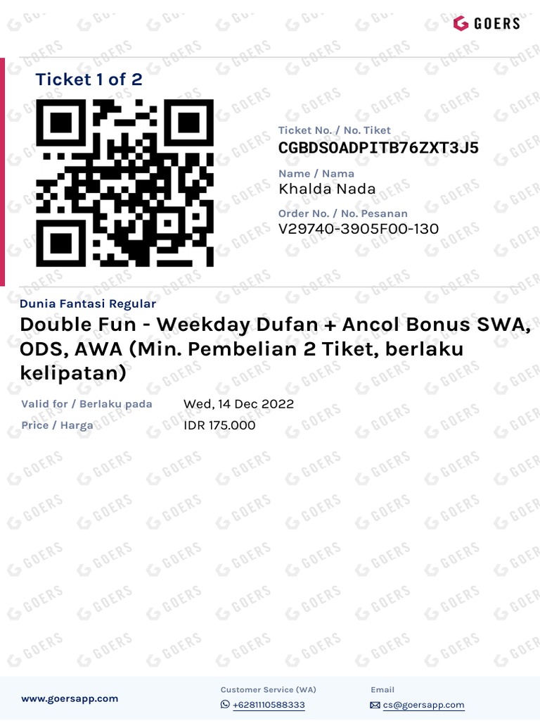 Ticket 1 of 2: Double Fun - Weekday Dufan + Ancol Bonus SWA, ODS, AWA (Min. Pembelian 2 Tiket ...