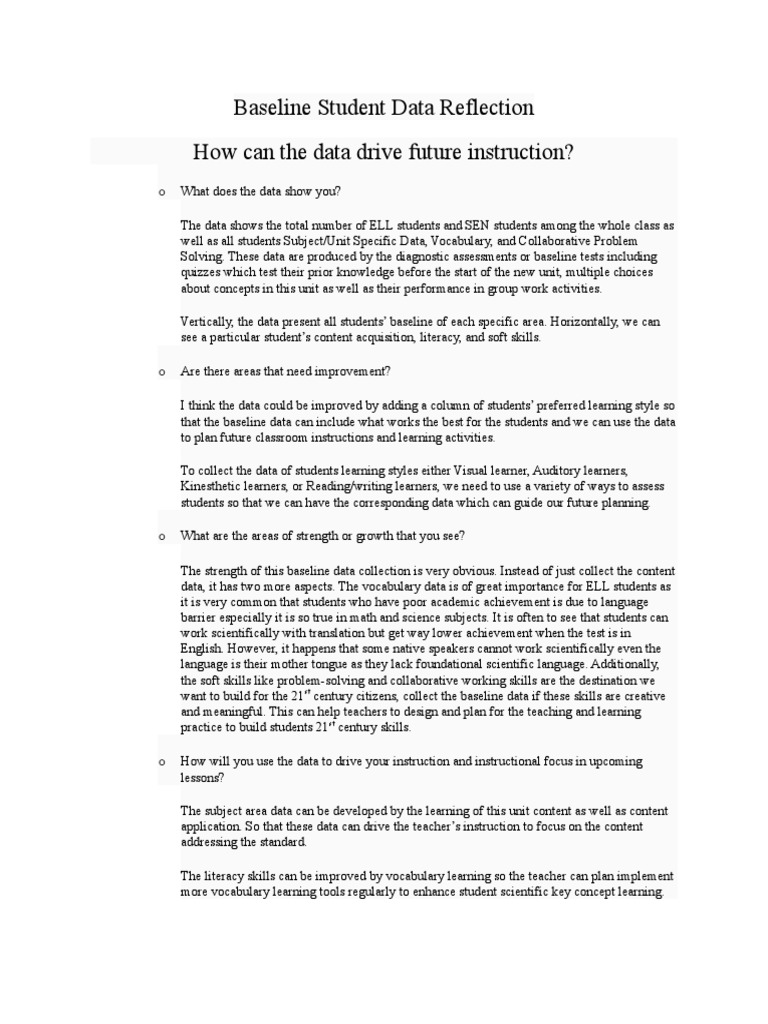 Student Data Reflection 1 Baseline | PDF | Learning | Learning Styles