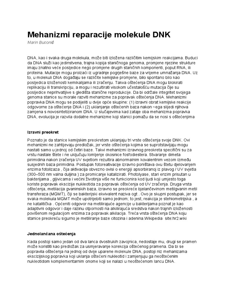 Mehanizmi Reparacije Molekule DNK | PDF