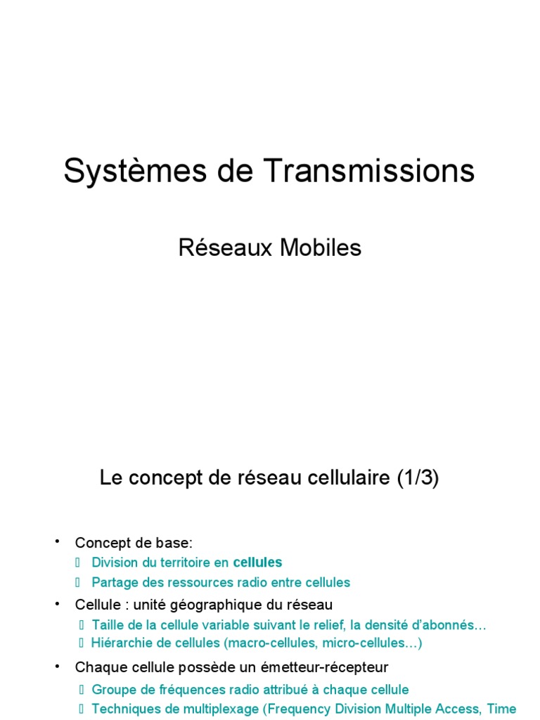 Systèmes de Transmissions: Réseaux Mobiles | PDF | Réseau cellulaire | GSM