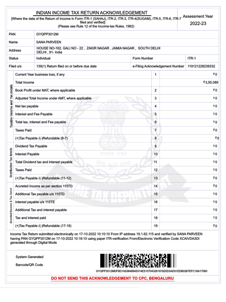 Itr 22-23 PDF | PDF | Government | Income