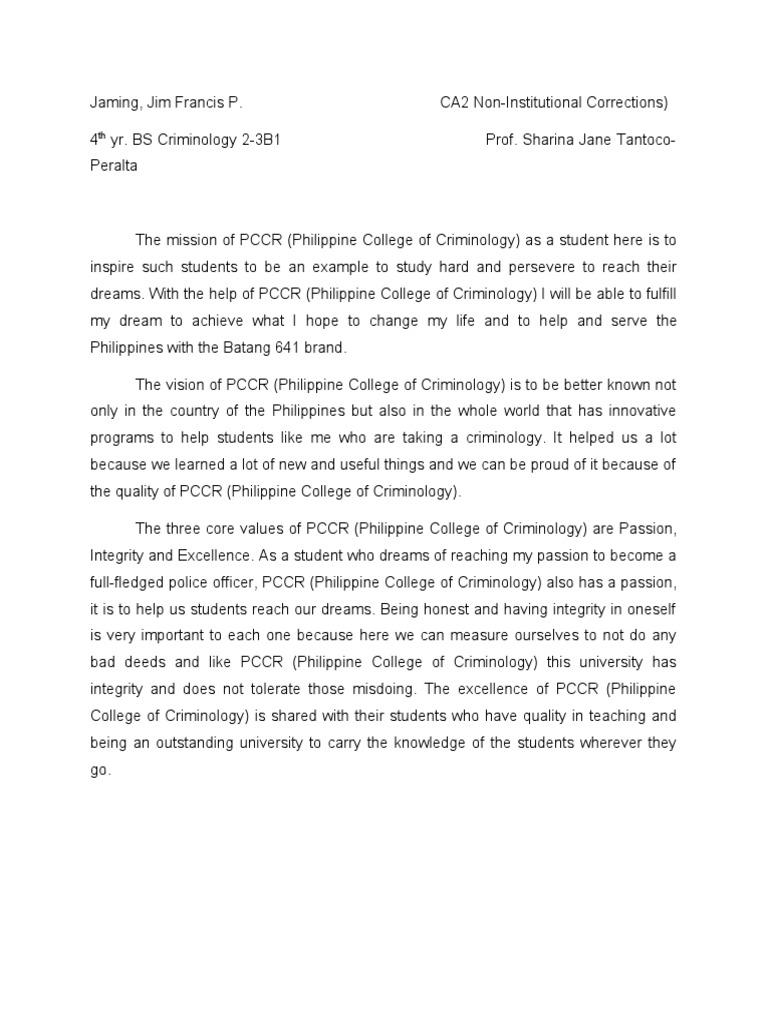 PCCR Mission and Vission (Essay) | PDF