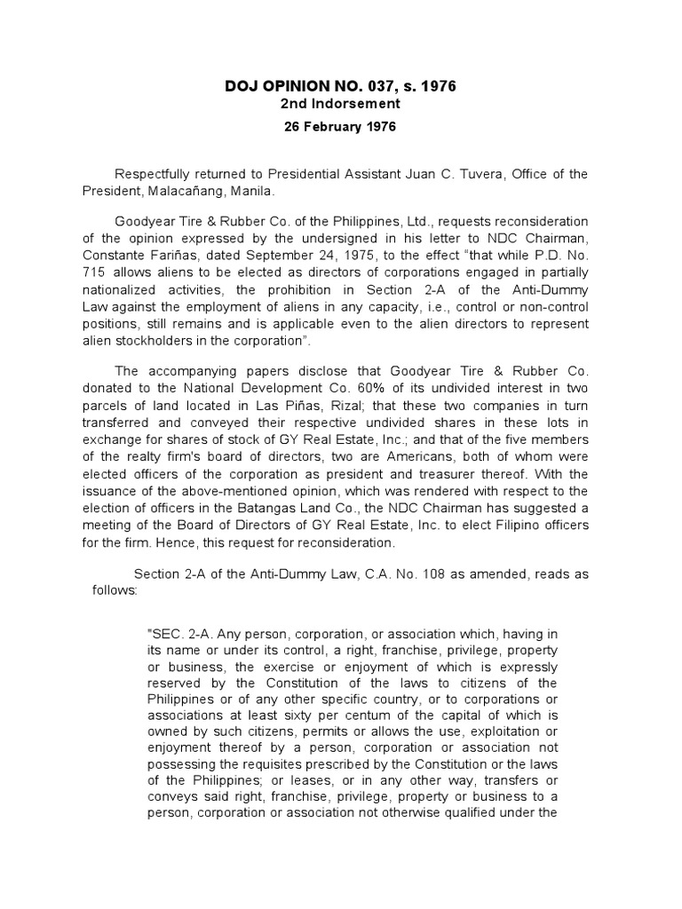 4a DOJ Opinion 37, S 1976 | PDF | Employment | Property