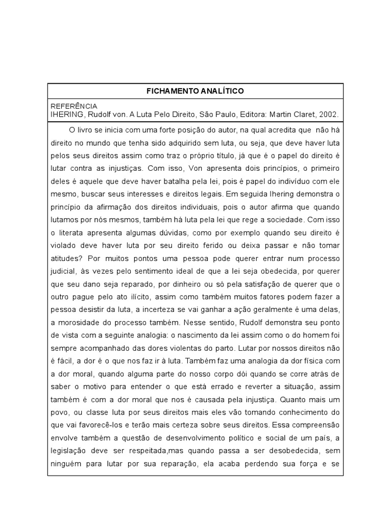 Fichamento Analítico A Luta Pelo Direito | PDF | Dor | Moralidade
