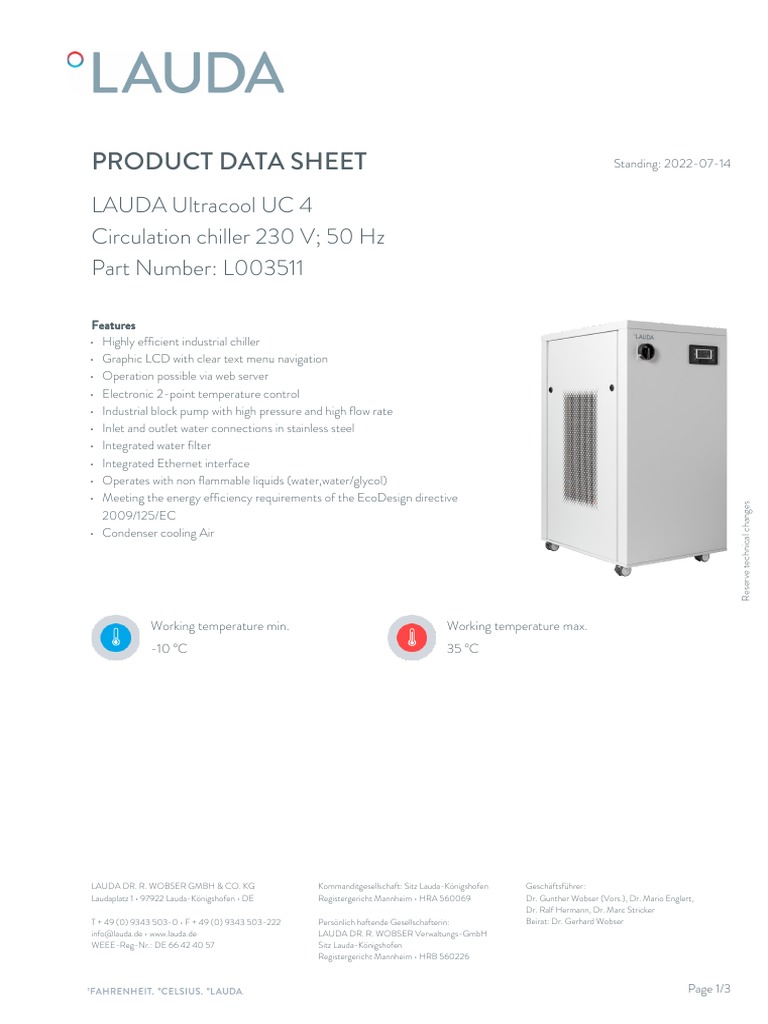 Lauda Ultracool UC 4 Chiller Overview | PDF | Engineering ...