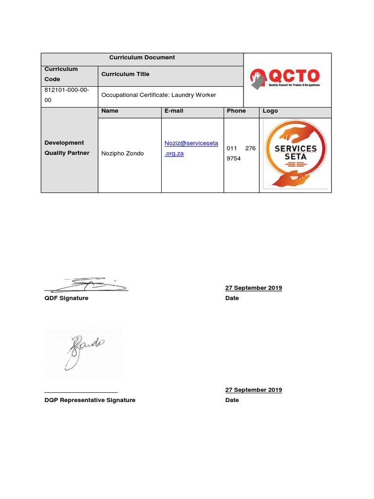 Laundry Worker - Curriculum Document - Version 1 | PDF | Employment | Laundry