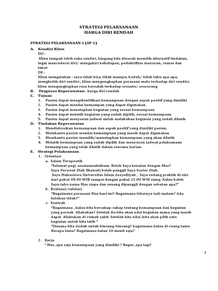 Strategi - Pelaksanaan - Harga - Diri - Rendah 1 | PDF