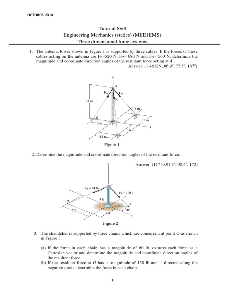 Solutions 3d Force Systems Week 8 And 9 Pdf Euclidean Vector Cartesian Coordinate System