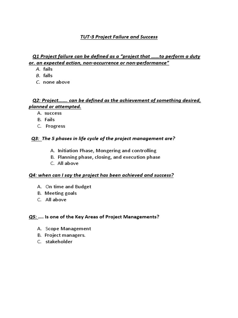 Tut3 MCQ PDF | PDF | Risk | Project Management