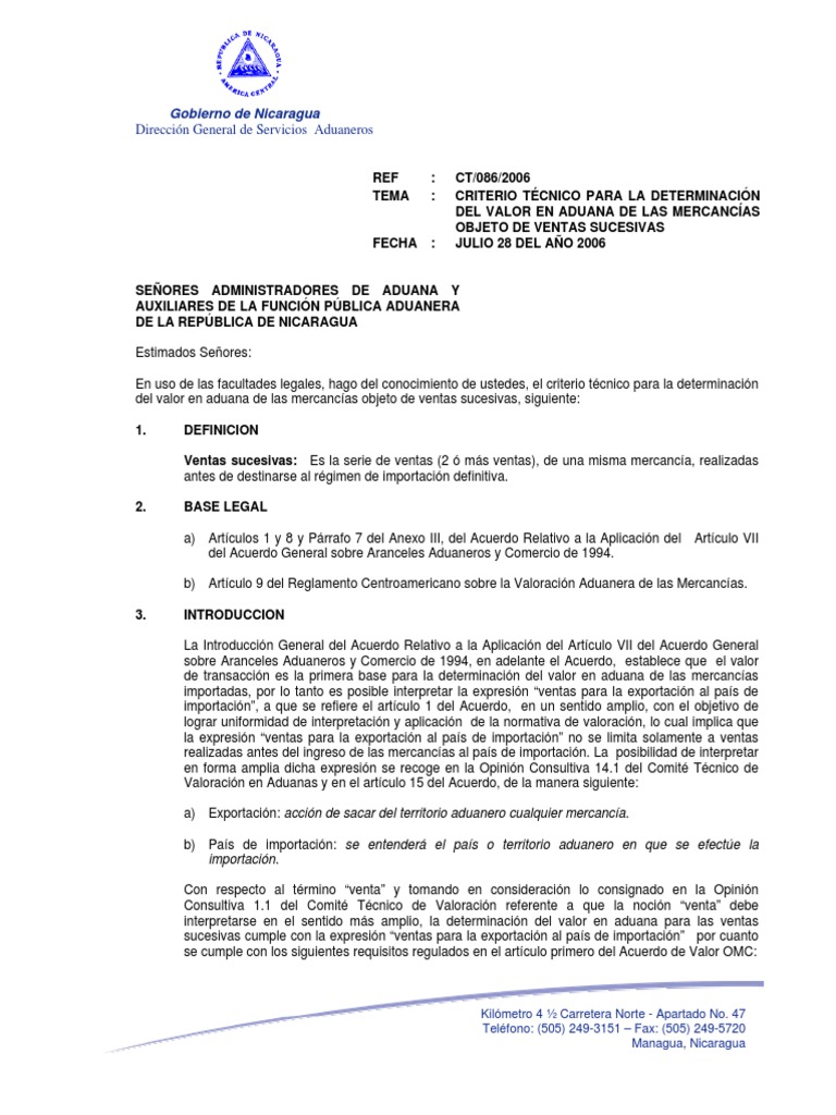 CT-086-2006 Criterio Tecnico Ventas Sucesivas | PDF | aduana | Precios