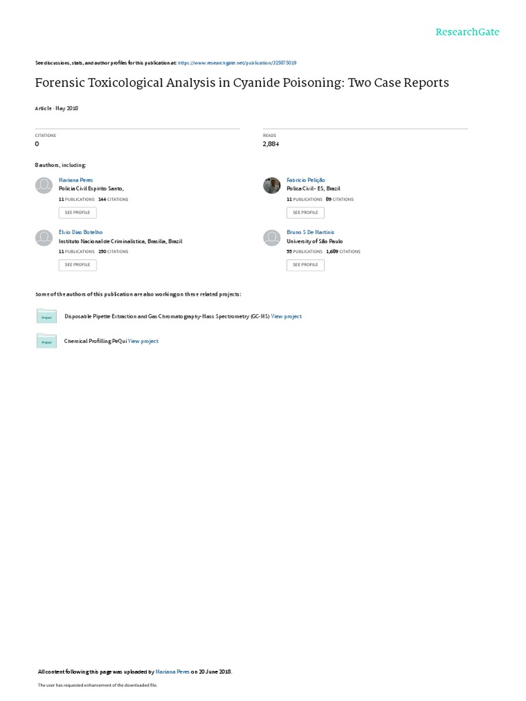 Forensic Toxicological Analysis in Cyanide Poisoning Two Case Reports1 ...
