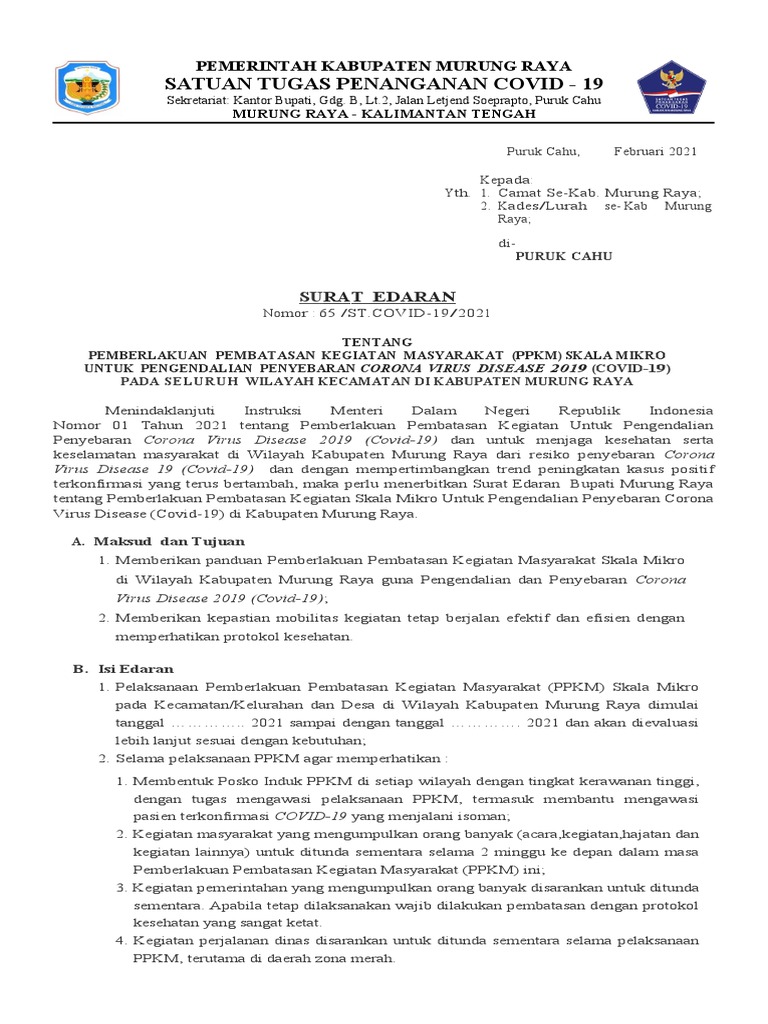 No. Surat 65.... SURAT EDARAN PENERAPAN PPKM SKALA MIKRO | PDF | Sains ... No. Surat 65.... SURAT EDARAN PENERAPAN PPKM SKALA MIKRO | PDF | Sains ...