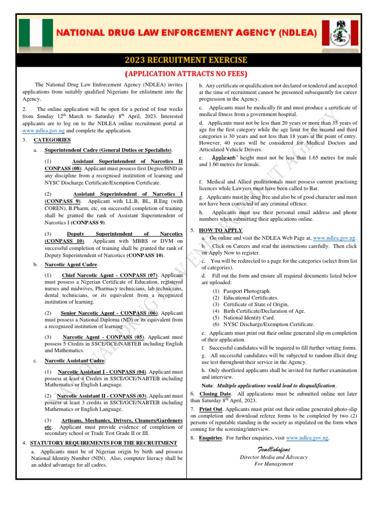 NDLEA 2023 Recruitment Advertorial - Final | PDF NDLEA 2023 Recruitment Advertorial - Final | PDF