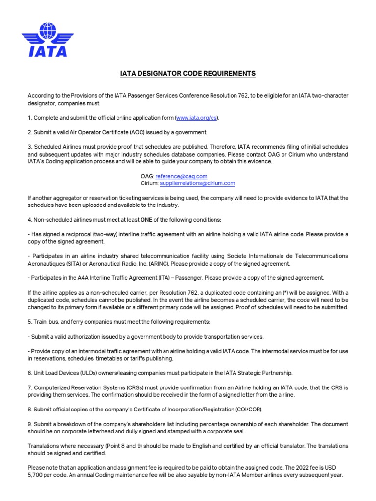 IATA code requirements for airlines | PDF | Airlines | Aviation