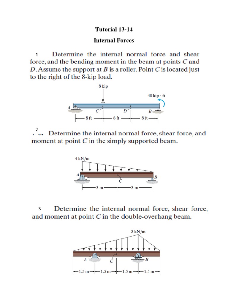 Internal Forces Tutorial 13-14 | PDF