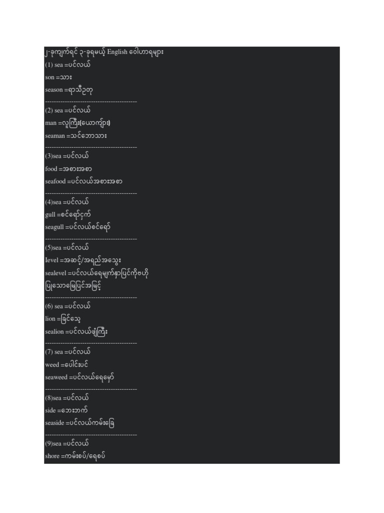 Compound Words Meanings in Myanmar PDF | PDF
