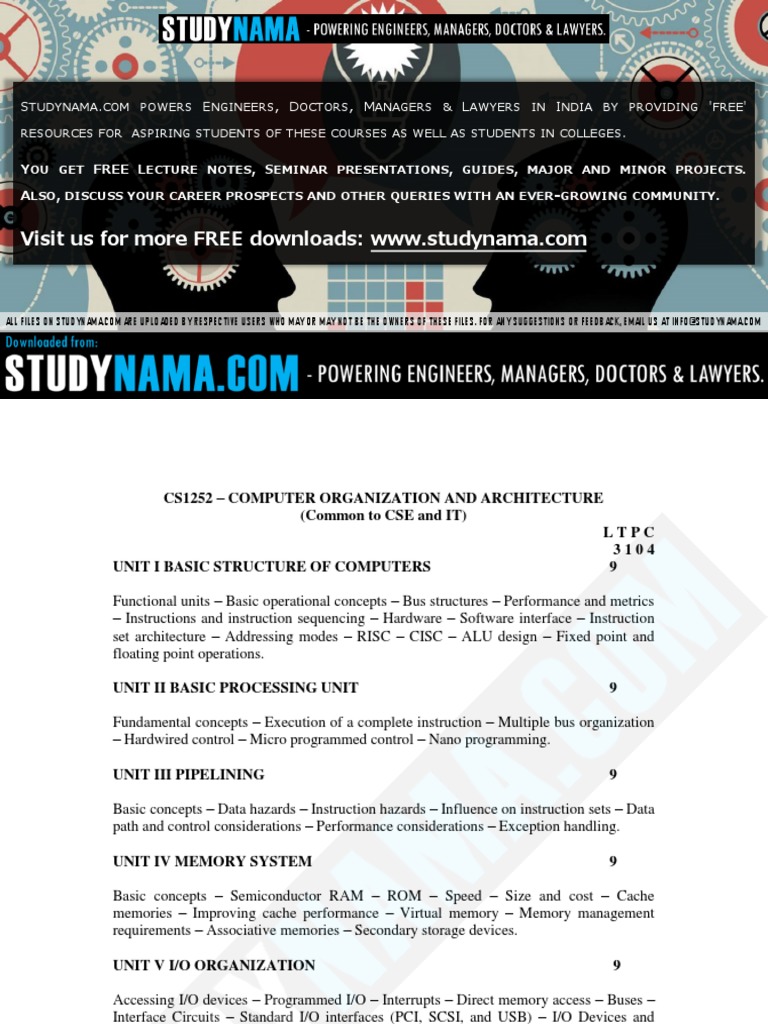 COMPUTER ORGANIZATION AND ARCHITECTURE Notes & Ebook PDF | PDF ...