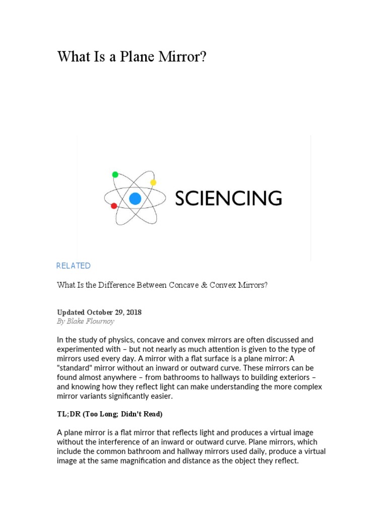 What Is A Plane Mirror | PDF | Mirror | Glass Engineering And Science