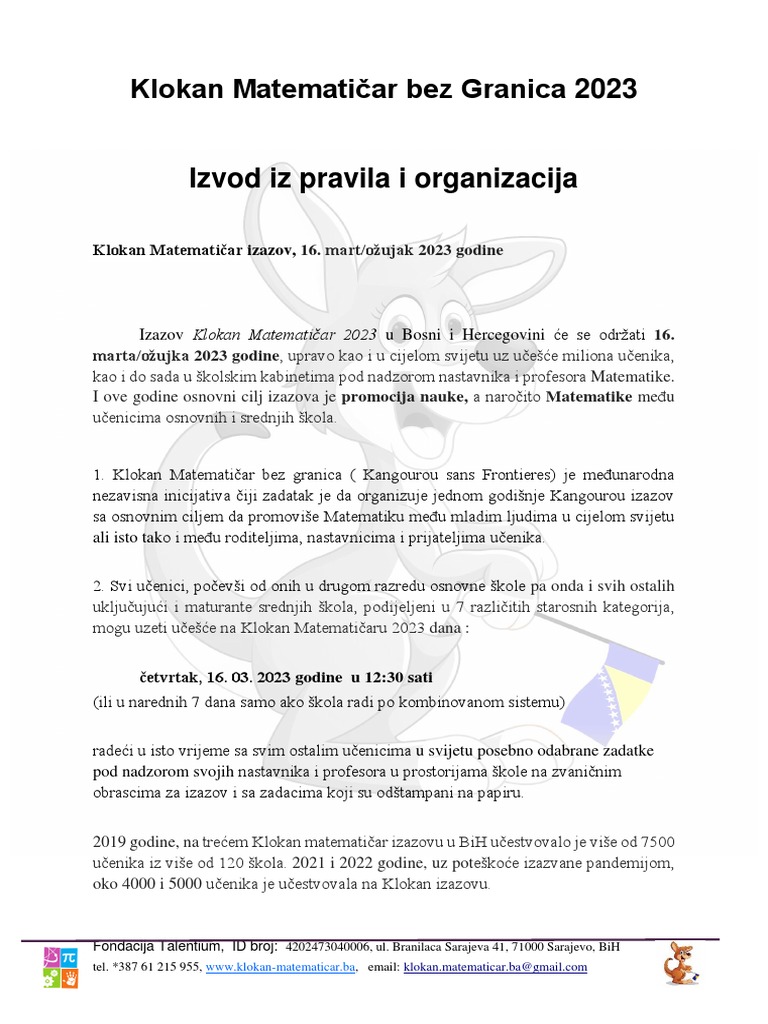 Klokan Matematicar 2023 Pravilauhm | PDF