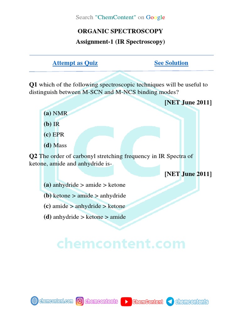 IR Topicwise Assignment 1 - ChemContent | PDF | Infrared Spectroscopy ...