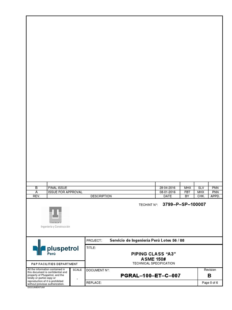 PGRAL-100-ET-C-007 - B - PIPING CLASS - A3 - ASME 150lb PDF | PDF ...