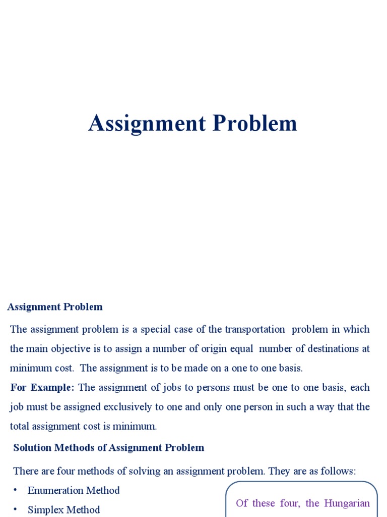 Assignment Problem | PDF | Mathematical Optimization | Algorithms