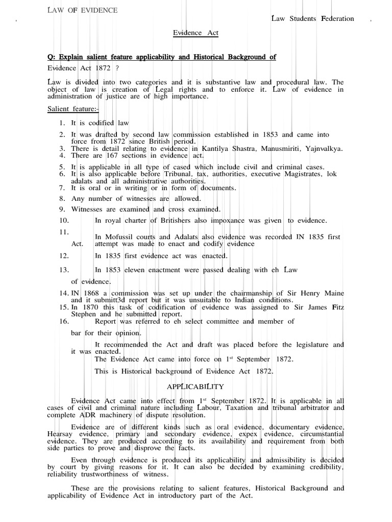 Law of Evidence 1 PDF | PDF | Double Jeopardy | Evidence (Law)